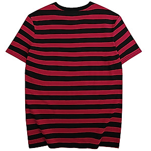 KESIHAN Men's Casual Cotton Spandex Striped Crewneck Short-Sleeve T-Shirt Basic Pullover Stripe tee Shirt(XL Black Red)