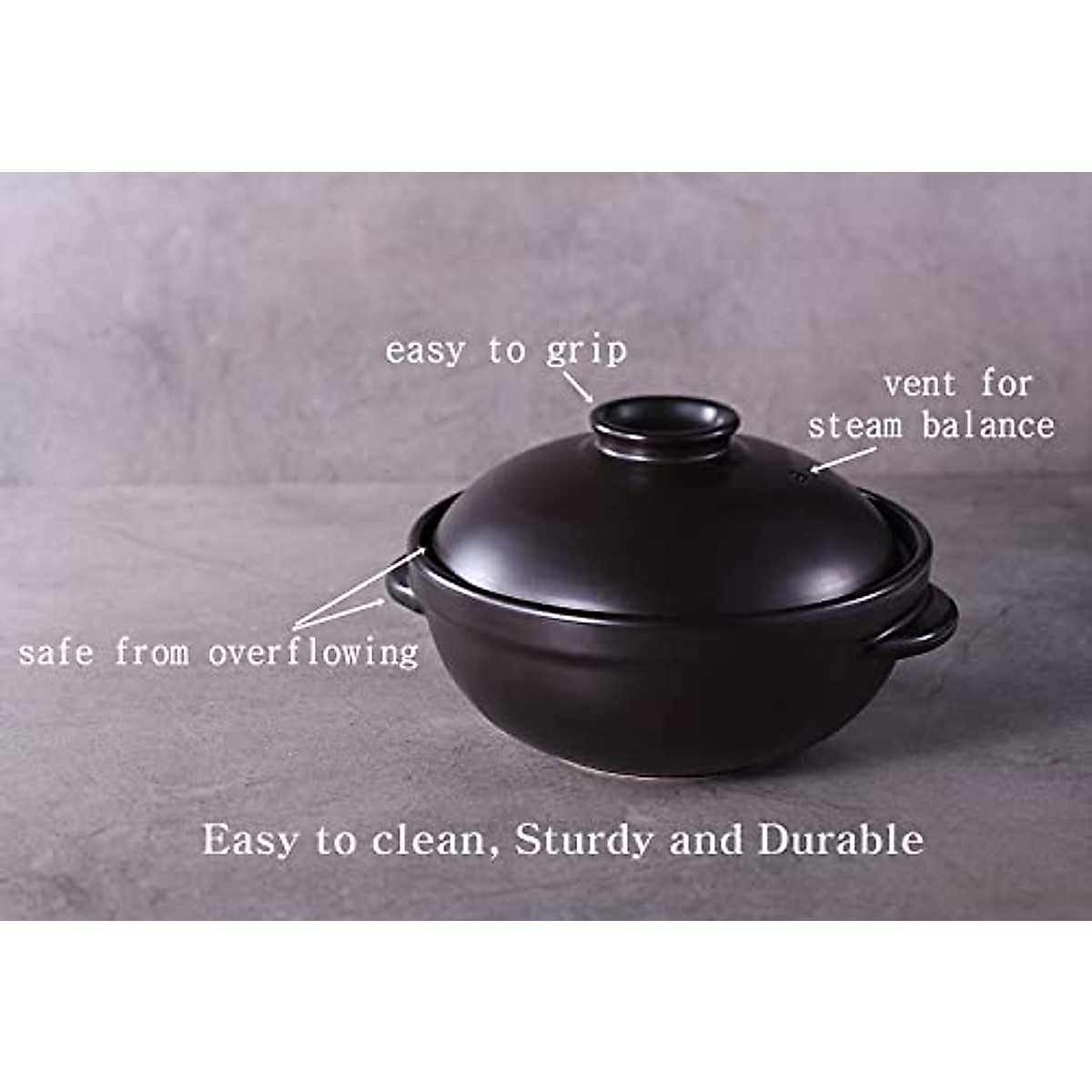 GREATUS Korean Dojagi R Pot/Premium Korean Stone Pot with lid Stone Bowl Ttukbaegi Dolsot (Large)