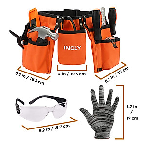 INCLY 95 PCS Kids Real Tool Set, Boys Small Real Hand Tools Kit, Children Construction Learning Tools Hammer Screwdriver for Home DIY Building and Woodworking,Come with Tool Belt & Bag