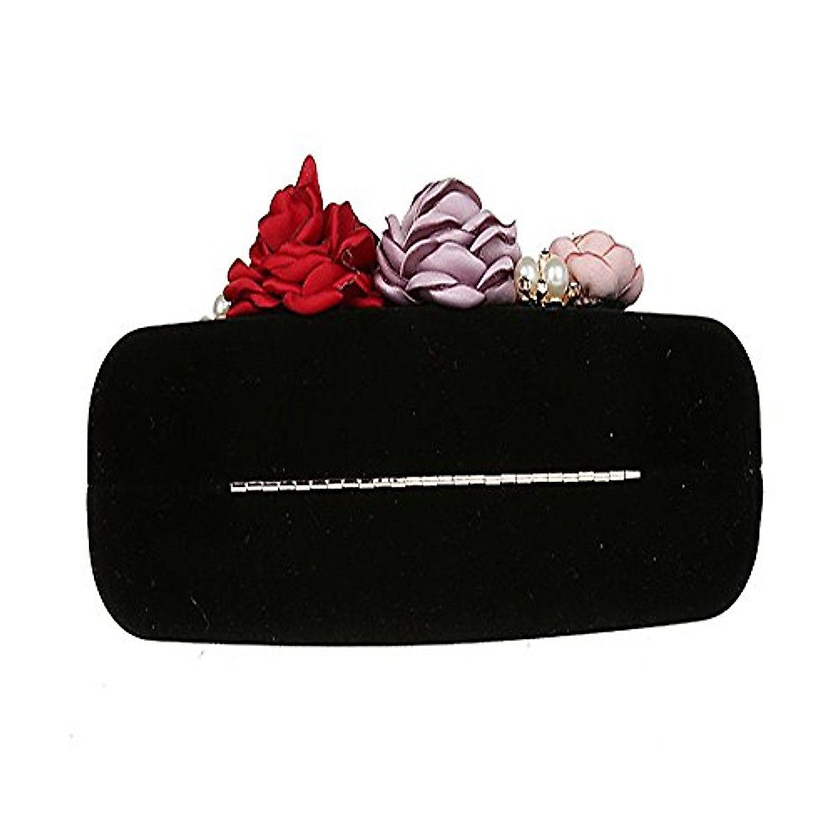 Women's Flower Evening Bag Black Clutch Purse Handbag Metal Frame Large Clutch Bag Wedding Hand Bag Carved Handle (Ship From the US)