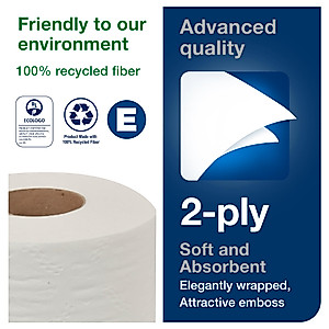 Tork Advanced Toilet Paper Roll, White, Compatible with T24 Dispensers, 2-ply, Soft Tissue, 80 rolls x 500 sheets (2461200)