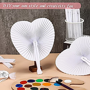 Gerrii 50 Pcs Folding Handheld Fans Paper White Wedding Fans Heart Shaped Folding Fans with Labels and Gift Bags for Wedding Celebration Birthday Party Bridal Shower Favors Kids Supplies