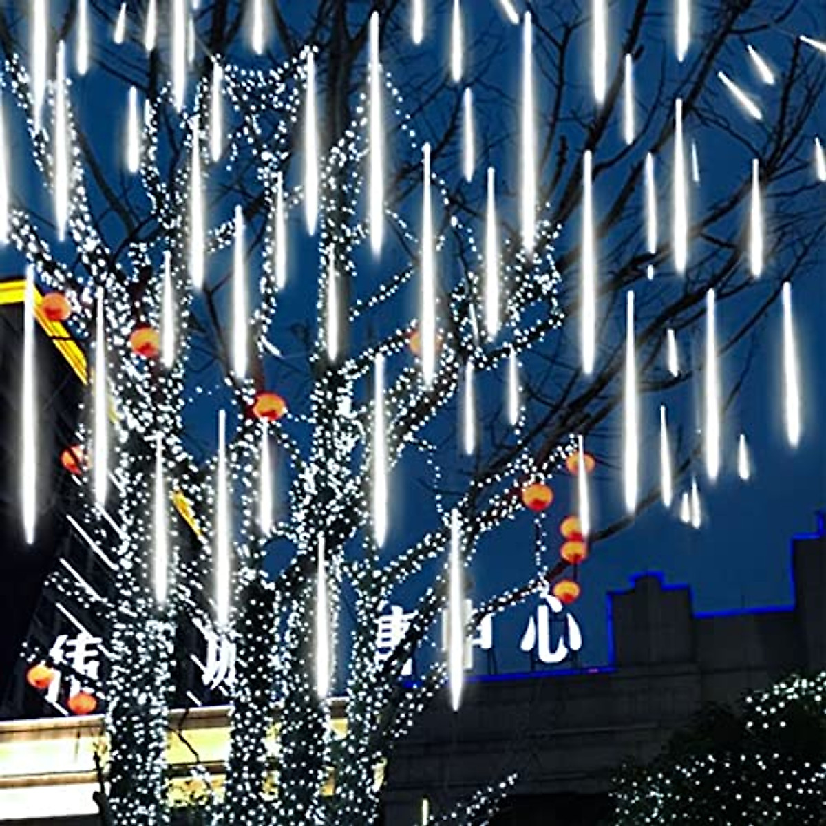 Meteor Shower Light 80cm 8 Tubes 576 LED Waterproof Falling Rain Lights Snow Falling for Home Decor Wedding Garden, White