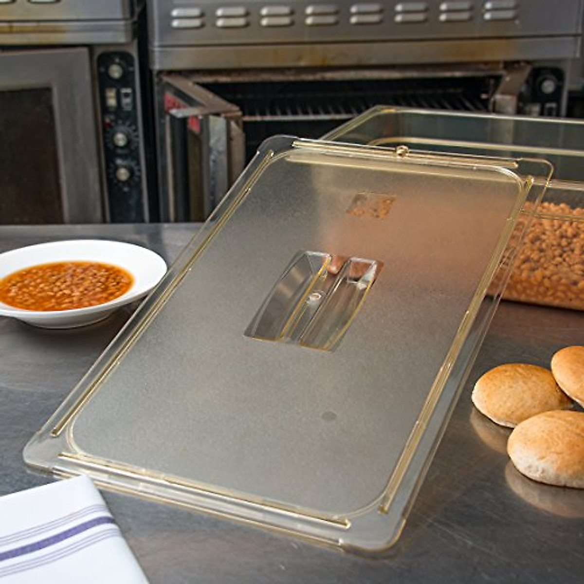 Carlisle FoodService Products 10410U13 StorPlus High Heat Universal Handled Food Pan Lid, Full Size, Amber