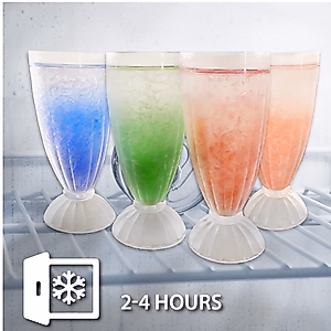 Lily's Home Insulated Double Wall Gel-Filled Acrylic Plastic Frosted Freezer Milkshake Glasses. Ideal for Root Beer Float, Smoothies and Ice Cream Soda. Old Fashioned Style. Set of 4 Colors