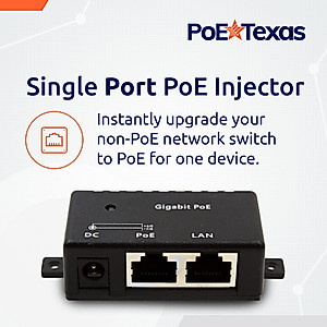 Poe Texas PoE Injector - Single Port Power Over Ethernet Passive PoE Adapter - 10/100/1000 Gigabit Data Accepts 12v to 56v DC - Plug & Play Home Office VoIP Phone WiFi AP - Power Supply Not Included
