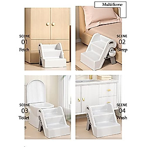 VEMJO Folding Step Stools for Kids Boys and Girls Adjustable Toddler Step Stool for Bathroom Sink 2 Step Ladder Toilet Foldable Step Stool with Handles and Non-Slip Pads (White Colour)