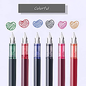 6 Pieces Multicolor Disposable Fountain Pens, Smooth-Writing Office Supplies for Sketching, Journaling, Calligraphy, Doodling and Holiday Christmas Gifts