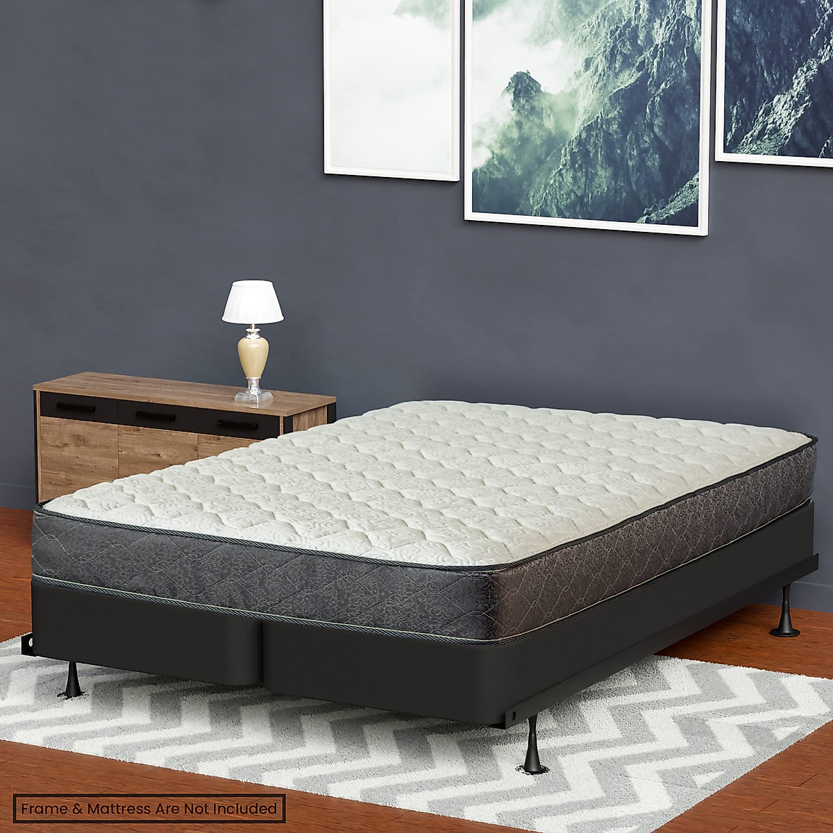 Spring Air Air, 4-Inch Sturdy Split Box Spring for Mattress Support-Durable and Fully Assembled, Natural Wood Foundation for King, Black