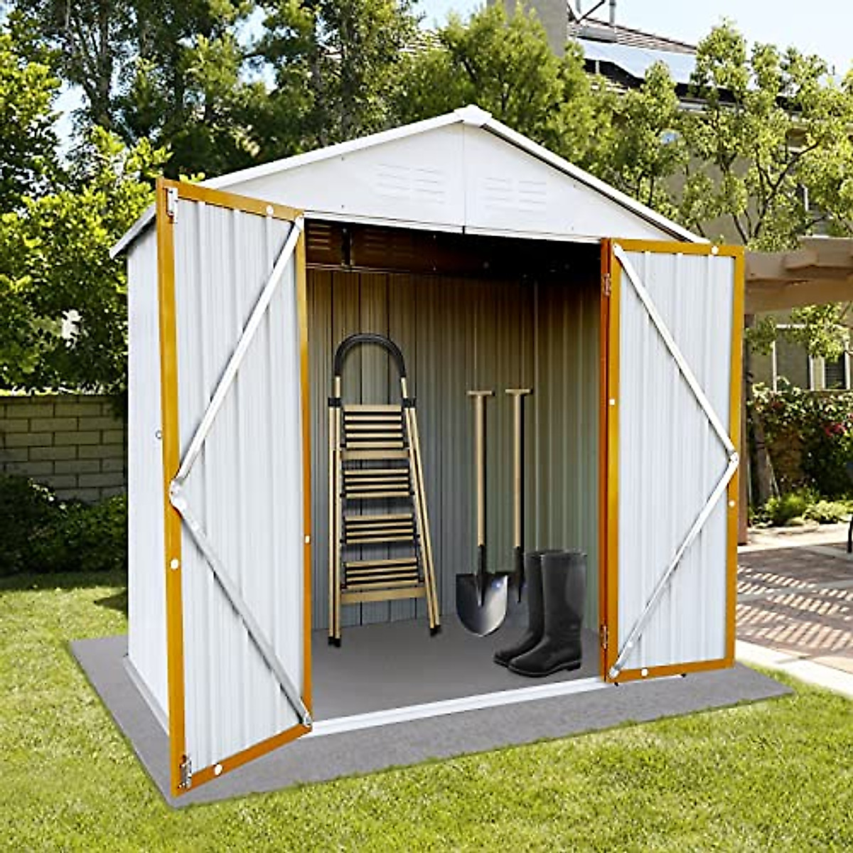 Reemoon 4 X 6 FT Storage Shed, Outdoor Metal Garden Shed with Lockable Door, Waterproof Tool Shed for Yard, Patio, Lawn