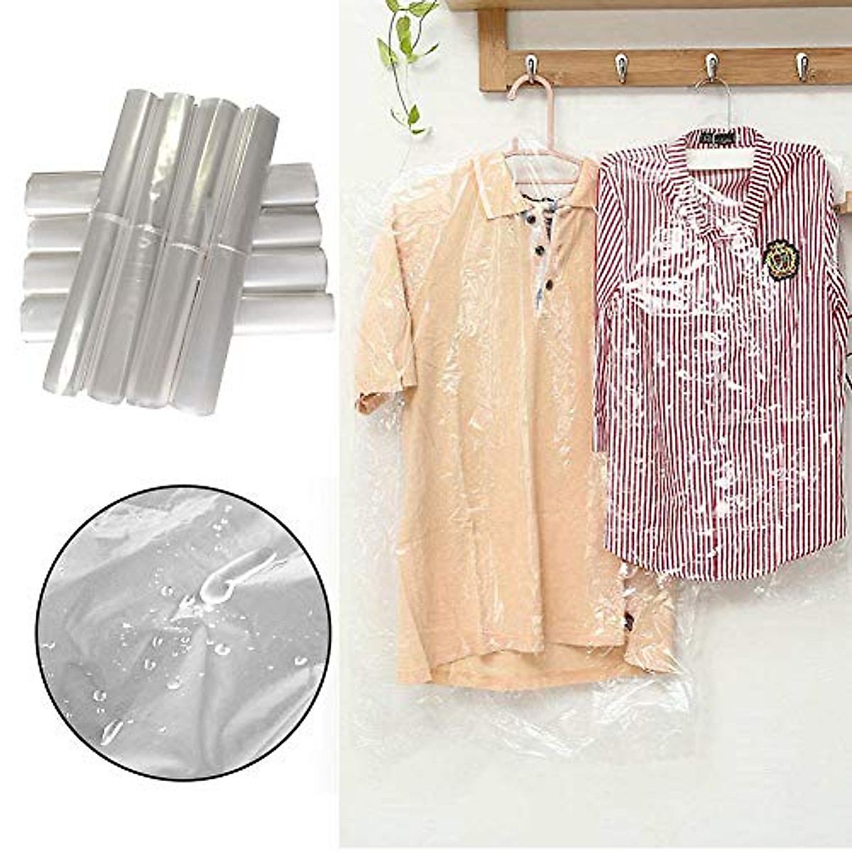 Fangkun Pack of 50 Garment Bag Transparent Clothing Dust Cover Dustproof Hanging Clothes for Dry Cleaner, Home Storage,Travel, Clothes Storage Closet 60 × 90 cm