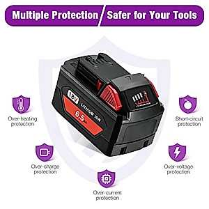 2Packs 6500mAh M18 Battery Compatible with Milwaukee 18V Battery for 48-11-1820 48-11-1850 48-11-1828 48-11-10 48-11-1815 48-11-1852 48-11-1822 48-11-1811 48-11-1840 Cordless Power Tools Batteries