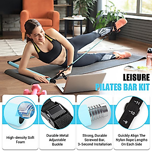 Pilates Bar Kit with Resistance Bands, Multifunctinal Exercise Bar with Resistance Bands for Pilates/Abs/Weight Loss, Portable Home Gym Pilates bar kit for Full Body Training Women - Blue