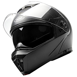 Motorcycle Modular Flip-up Helmet DOT and ECE Approved - YEMA YM-929 Motorbike Casco Moto Bike Racing Helmet with Sun Visor for Adult,Youth Men and Women - Black,M