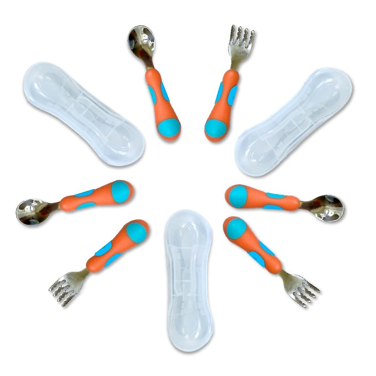 Toddler Utensils - Kids Silverware Set with Travel Case x 3 - Stainless Steel Forks Spoons for 1 2 3 4 Year Old. Metal Lunch Cutlery for Children Girls, Round Handle for Lunch-Box, 6 Pieces Pink Blue