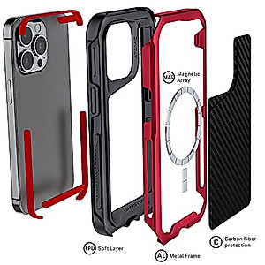 Ghostek ATOMIC slim iPhone 13 mini Phone Case with Real Carbon Fiber and MagSafe Ring Magnet Built-In Red Aluminum Bumper Armor Covers Designed for 2021 Apple iPhone13 mini (5.4") (Carbon Fiber - Red)