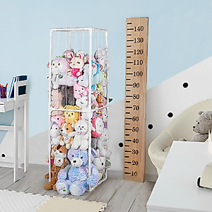 FIOBEE Stuffed Animals Zoo Storage Stuffed Animals Holder Organizer Large Toy Storage Shelf with Elastic Band Stuffed Animals Cage for Nursery Playroom Bedroom Room Furniture, White, L