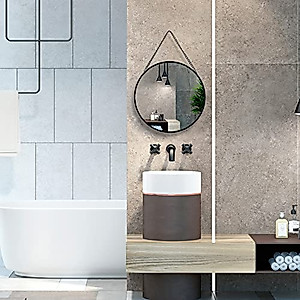 Bowenturbo Hanging Wall Mirror Decorative Metal Round Mirror with Chain for Home Decor Bathroom Bedroom Living Room… (7.9", Black)