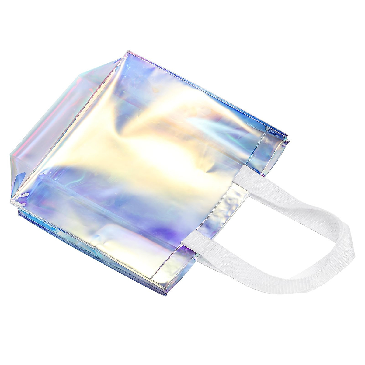 Suwimut 6 Pack Clear Tote Bag, 12 x 12 x 6 Inch Stadium Approved Hologram Large Clear Bags Iridescent Handbag PVC Plastic Tote Bag for Sports Games, Work, Security Travel, Stadium Venues or Concert