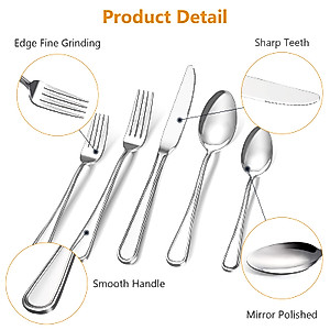40 Pieces Silverware Set for 8, ASKSCICI Stainless Steel Flatware Cutlery Set for Home and Restaurant, Including Knife, Fork & Spoon, Modern Design, Dishwasher Safe