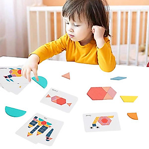 RAEQKS 180Pcs Wooden Pattern Blocks Set Brain Teaser Puzzle Tangrams Educational Montessori Toys Stem Kindergarten Preschool Learning Game with 24Pcs Flash Cards Gifts for Toddlers Kids Boys Girls