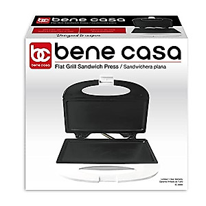 Bene Casa - White Nonstick Flat Grill Sandwich Maker - Includes Cool-touch Handles and Die Cast Aluminum Cooking Surface