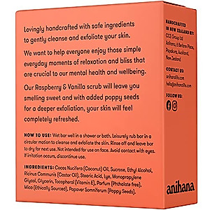 ANIHANA Sugar Scrub Soap Bars 4 Pack with Coconut Oil, Moisturizing, Exfoliating Body Scrub, Refreshing Raspberry Vanilla and Peach Smoothie Scents 3.6 Oz each