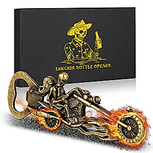 LKKCHER Skull Gifts, Skeleton Beer Bottle Openers Beer Gifts for Men Him Woman Boyfriend Dad, Novelty Bronze Skeleton Rider Gifts for Lovers Skull Motorbike Motorcycle Halloween Christmas Gift