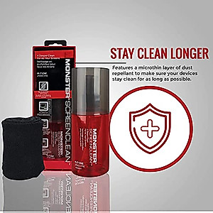 Monster 6.7 oz. Spray Screen Cleaner Kit with Microfiber Cloth for Electronic Devices – Ideal for LED, LCD, OLED, Smart TV, Computer Monitors, Laptops, iPad, and iPhone Screens
