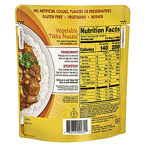 Tasty Bite Indian Vegetable Tikka Masala, Microwaveable Ready to Eat Entree, 10 Ounce (Pack of 6)