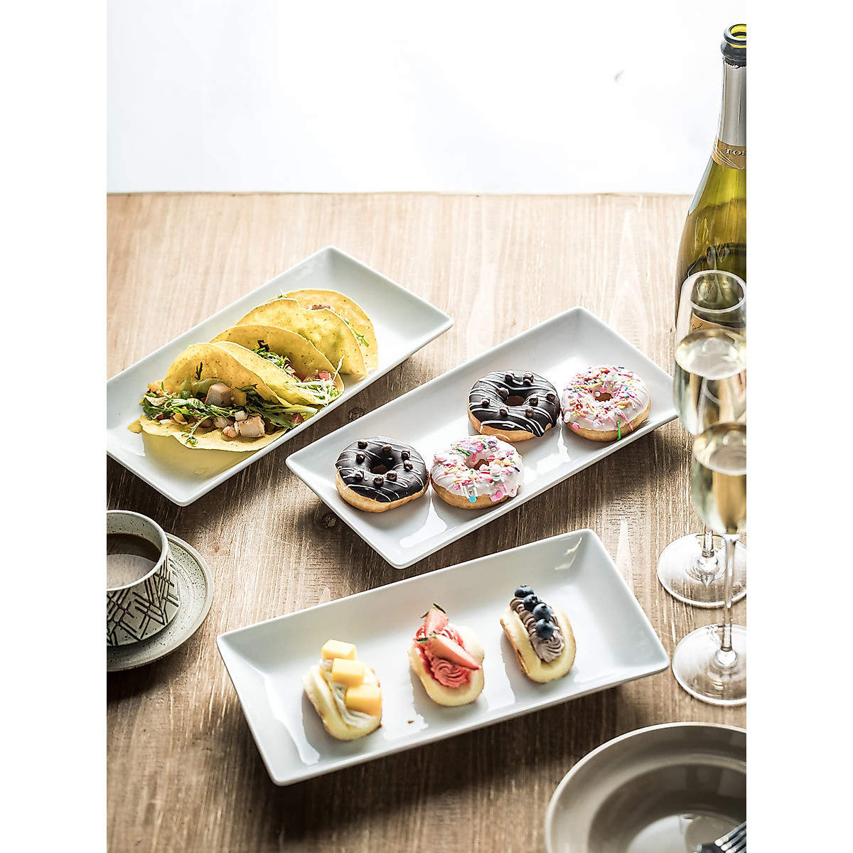 Cormomu 3 Tier Serving Tray, Tiered Serving Stand Display Set for Entertraining Dessert Table Serving Tray with Stand, White Ceramic Banquet Serving Platters for Party, 12 Inches (Gold)