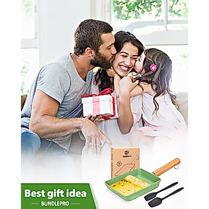 BUNDLEPRO Japanese Omelette Pan, Non Stick Tamagoyaki Eggs Frying Pan, Square Granite Cookware set, Small Induction Skillet with Silicone Spatulas for Breakfast(7.1inch)