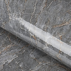 Livelynine 197 X 36 Inch Wide Dark Grey Marble Contact Paper Waterproof Peel and Stick Countertops Marble Paper Kitchen Countertop Vinyl Wrap Marble Countertop Peel and Stick Table Top Dresser Cover