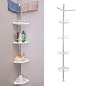 LOYALHEARTDY Rustproof Shower Caddy Corner for Bathroom 4 Tier Bathroom Corner Shower Caddy Bathtub Shower Storage Organizer, 43"~122" Adjustable Height (White)