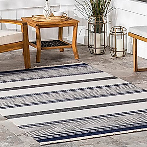nuLOOM Ivey Modern Striped Indoor/Outdoor Fringe Area Rug, 8' x 10', Blue