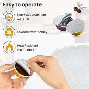 KreAid 200 Pack Aluminum Foils Lids Compatible with Nespresso VertuoLine Capsules to Reuse Vertuoline Coffee Pods Cover Seals Refillable Pods Reusable Foil Lids