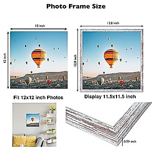 JCJMY 12x12 inch Picture Frame, Horizontal and Vertical Formats for Wall Hanging, 12 x 12 Wall Gallery Poster Photo Frame with Durable Shatter Resistant Plexiglass, Rustic White