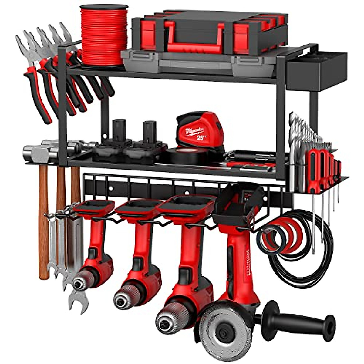 CHAMUTY Power Tool Organizer Wall Mount - Efficient Storage Rack for Garage with Drill Bit Holder and Tool Box Organizer for Men Dad Father Day Gift