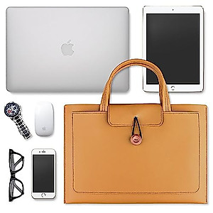 4USALE Leather Laptop Sleeve Case HandBag for Women Business Messenger Bag ShoulderBag (Brown-14)