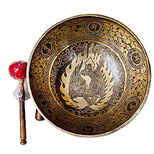 Singing Bowl Nepal -12 Inches Master Healing"Buddha Shakti Carved Tibetan Singing Bowl,Meditation Bowl, Tibetan Bowls, Free Singing Bowl Silk Cushion, Striker and Drum Stick