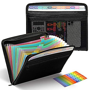 H4D Zippered Accordian File Organizer, 13 Pocket Expanding File Folder Accordion Folder with Zipper, Acordian File Keeper Expandable File Organizer Folder for Documents Letter Size A4 Papers, Black