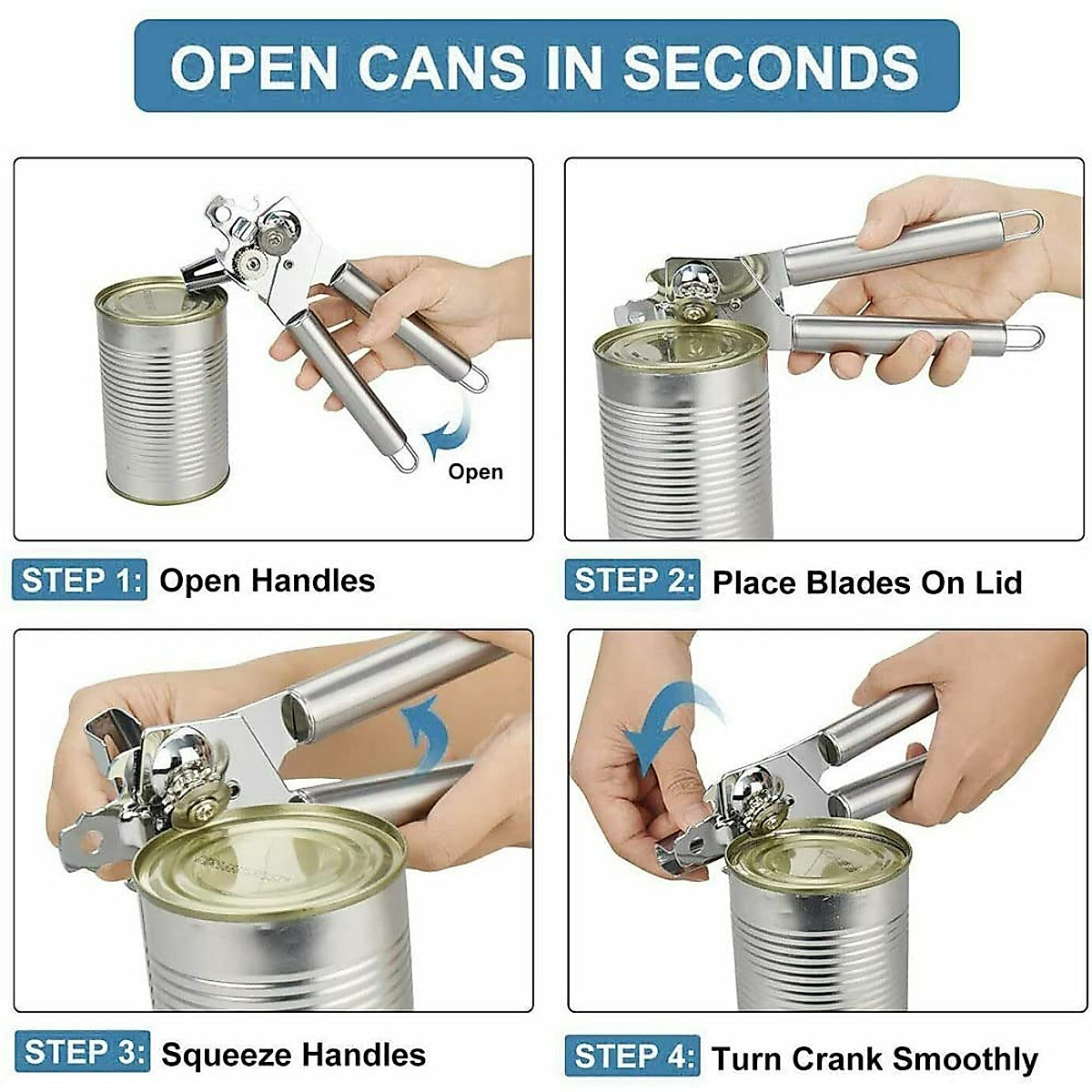 Stainless Steel Can Opener, Three-In-One Multifunctional Can Opener, Manual Powerful Can Knife, The Bottle Opening Can Be a Strong Professional Chef Suitable For Opening Various Cans