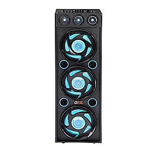 QFX SBX-412300BT TWS Bluetooth Triple 12” Woofer Triple 1” Tweeter Recording High-Performance PA Cabinet Speaker with 10-Band Graphic EQ, 2 Microphone Inputs, Guitar Input, and AUX Input, Blue