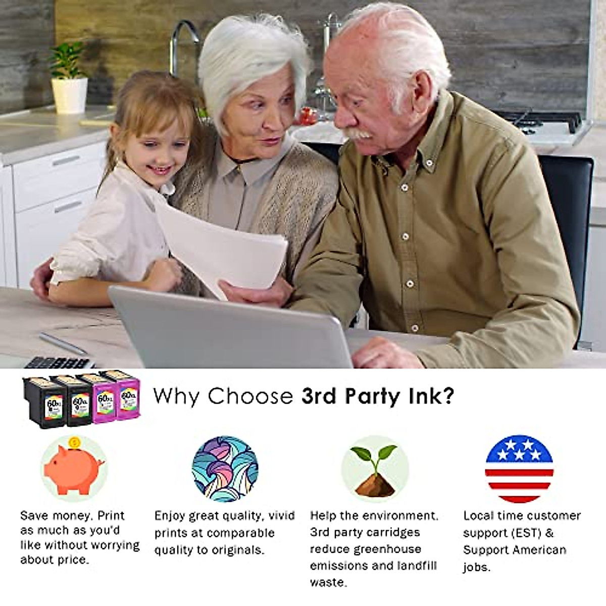 Limeink Remanufactured Ink Cartridge 60XL 60 XL Replacement for HP Envy 100 110 120 Photosmart c4680 c4780 c4795 d110 Deskjet d2680 f2430 f4280 f4440 f4480 f4580 Printer (2 Black, 2 Color)