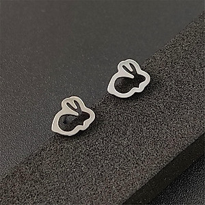 GFDGG Stainless Steel Lovely Hollow Bunny Rabbit Stud Earrings Jewelry for Women Girls Birthday Gift (Silver)