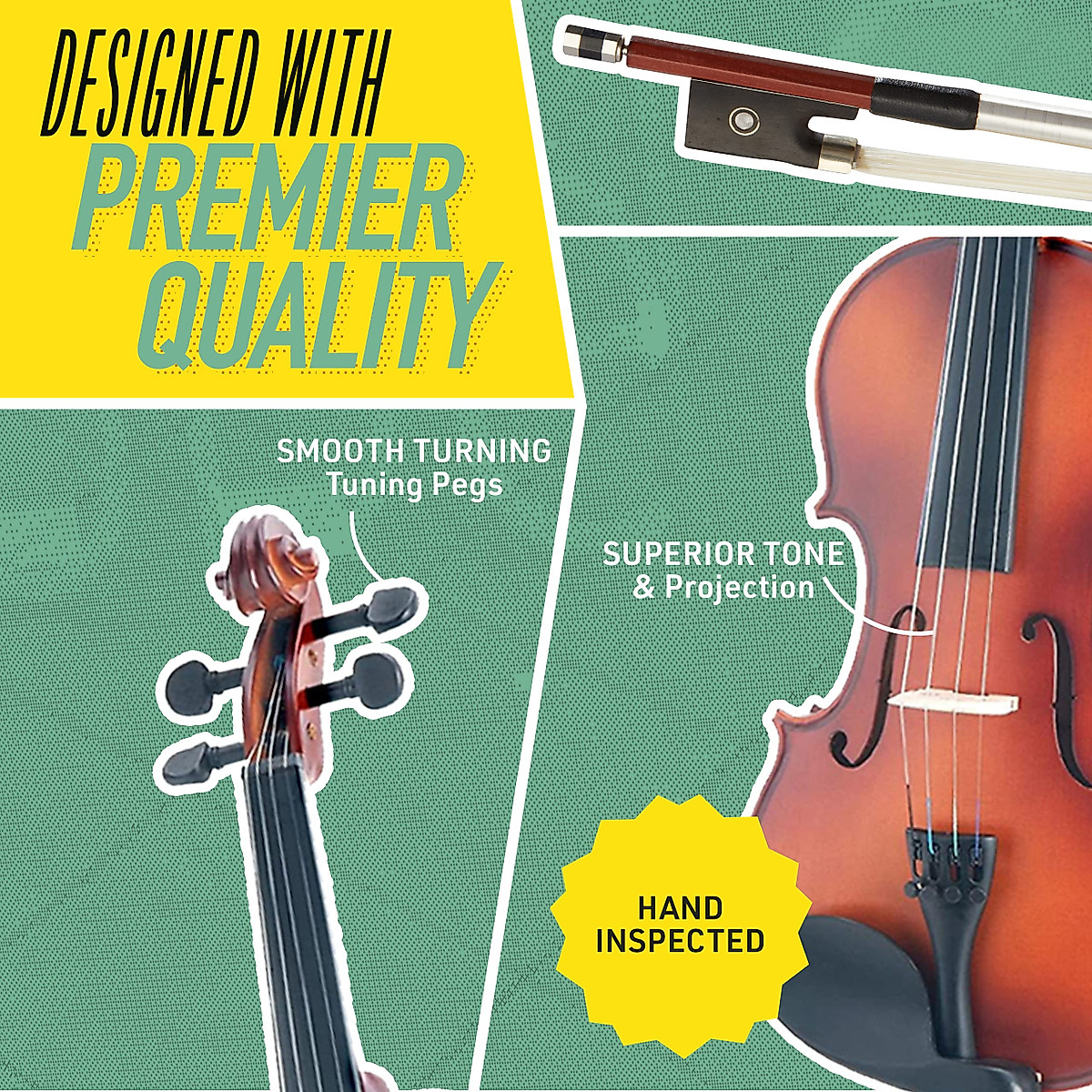 Mendini by Cecilio Violin 4/4 Full Set for Beginners - Fiddle MV 300 Satin Antique Finish