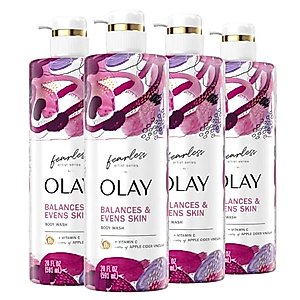 Olay Fearless Artist Series Skin Balancing Body Wash with Vitamin C and Notes of Apple Cider Vinegar 20 oz (Pack of 4)