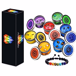 Spiritual Gifts for Women,Chakra Candles with Crystals Inside Set of 7 with Chakra Bracelets.Meditation Candles/Wiccan Gifts /7 Day Candle Incense Ceremony Kit for Healing and Cleansing