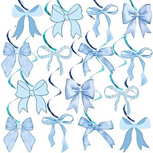 Bow Birthday Party Hanging Swirls Decorations, Coquette Birthday Decorations Blue Bow Party Decorations for Baby Shower Bridal Bachelorette Wedding Party Decor