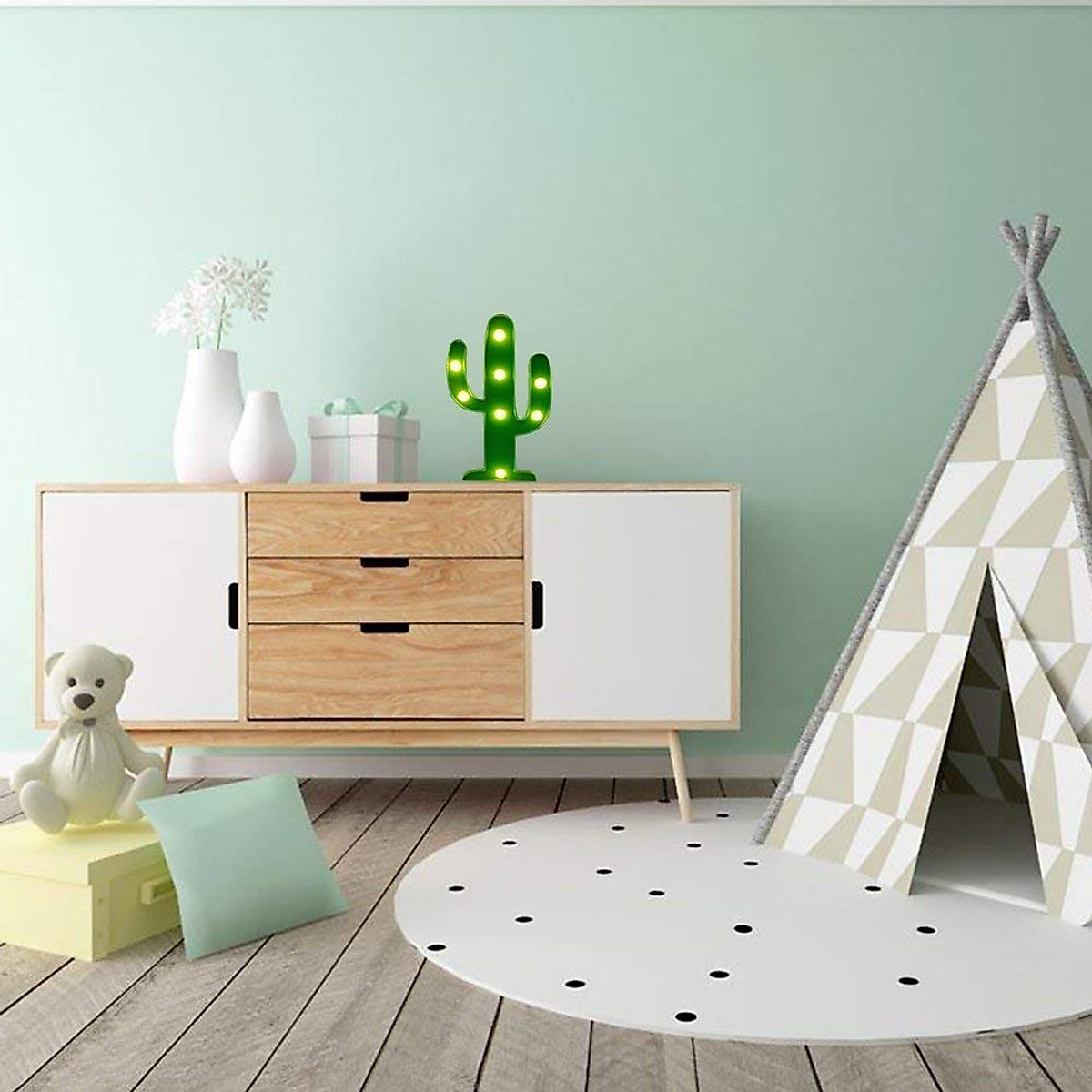 KiBlue Cactus Decor Cactus Light Cactus Party Decoration Gift Party Cute Cactus Table Lamp Battery Operated for Desk,Bedroom,Wall Decoration,Baby Shower,Kids' Room,Living Room,Home Decorations